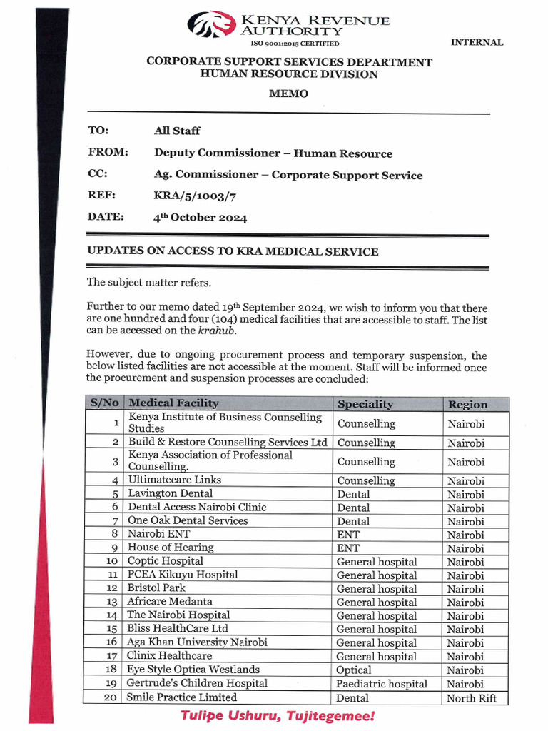 Updates On Access To Kra Medical Service | PDF