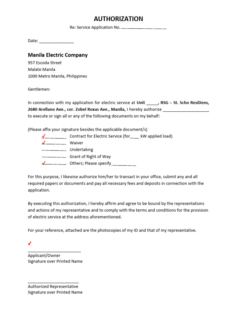 Electric Service Authorization Form | PDF