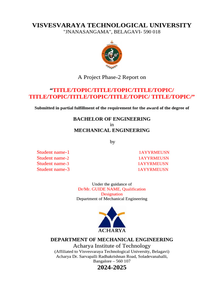 7th Sem Project Work Report Format | PDF