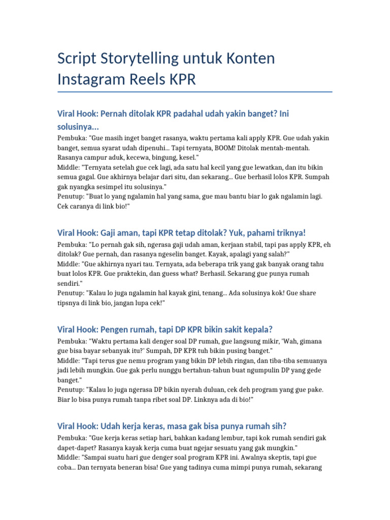 Script Storytelling Instagram Reels KPR | PDF