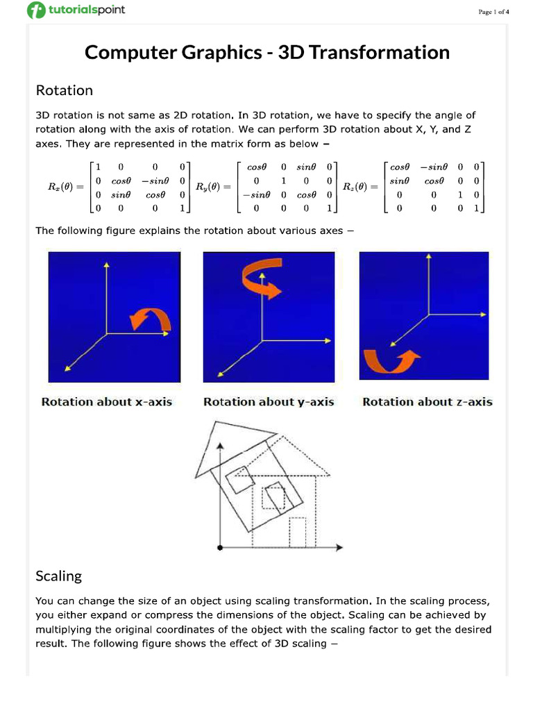 3D Transformations in Computer Graphics 1 | PDF