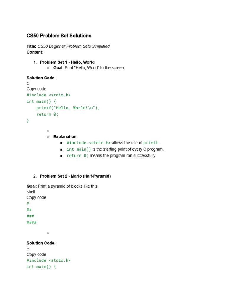 Cs50 Problem Set Solutions Pdf