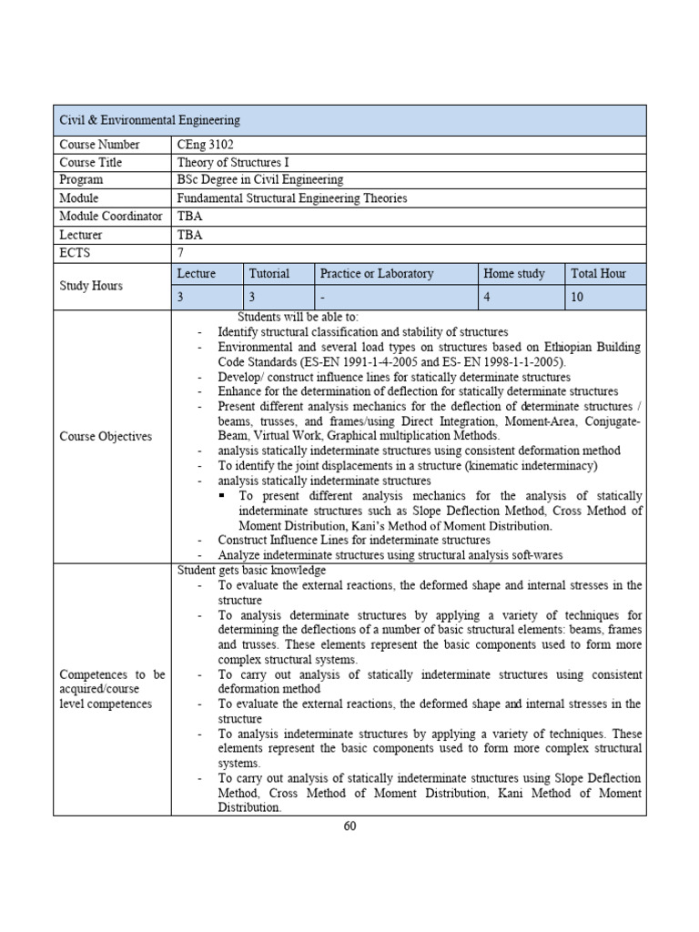Theory of Structures I-Syllabus | PDF | Beam (Structure) | Truss