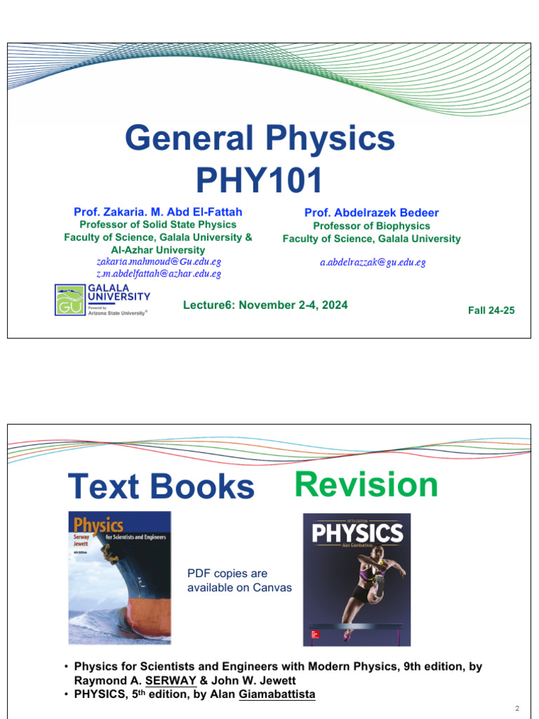 PHY101 GP Lecture6 Revision | PDF | Force | Kinematics
