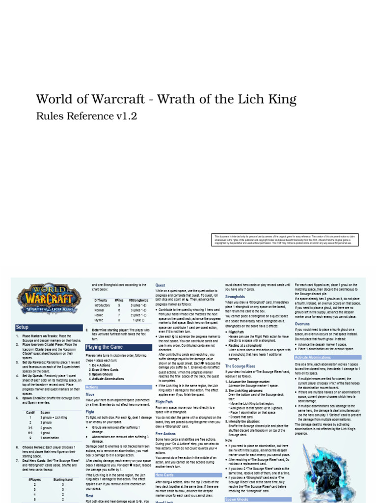 World of Warcraft - Wrath of The Lich King - Rules Reference v1.2 | PDF ...
