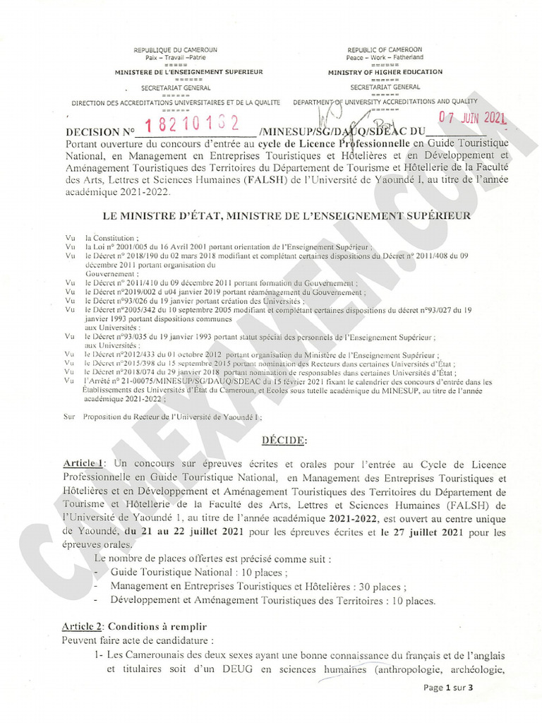 LICENCE PRO UY1 TOURISME 2021 FR | PDF