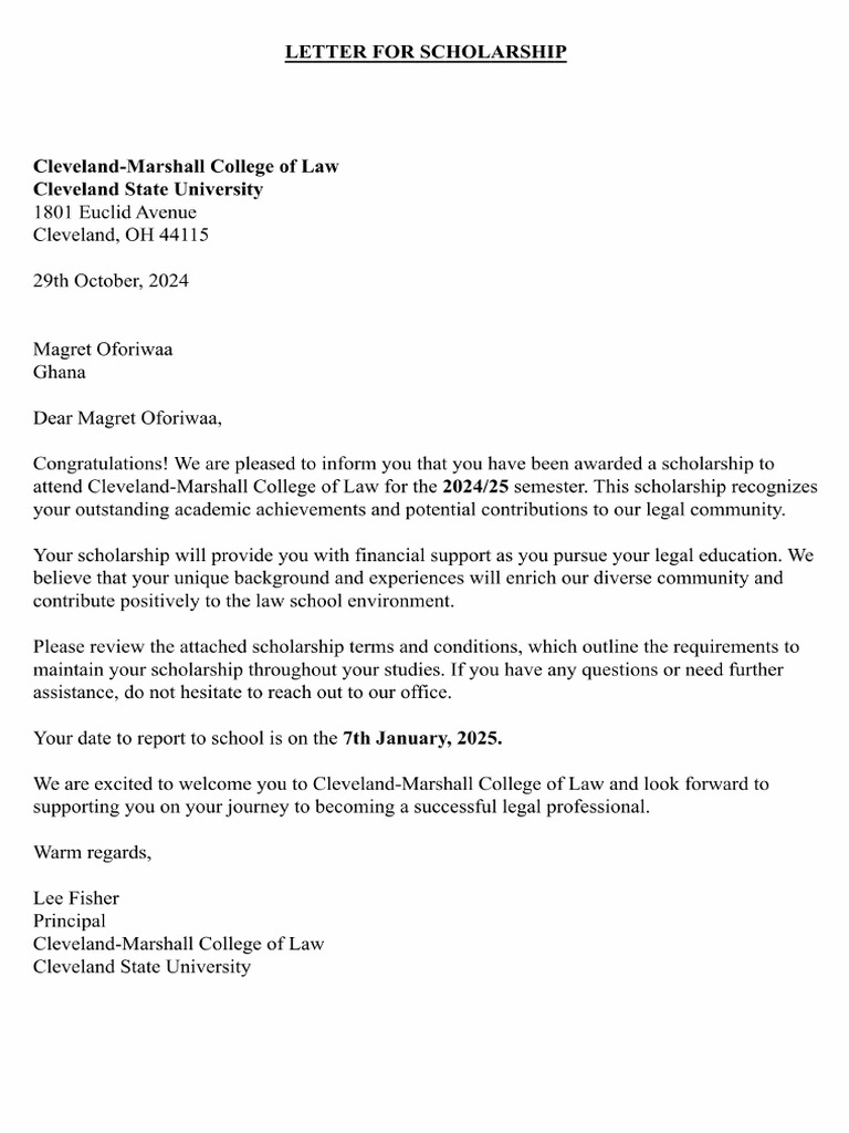 Scholarship Letter | PDF