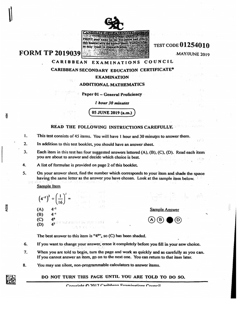 CSEC Add Math 2019 P1 | PDF