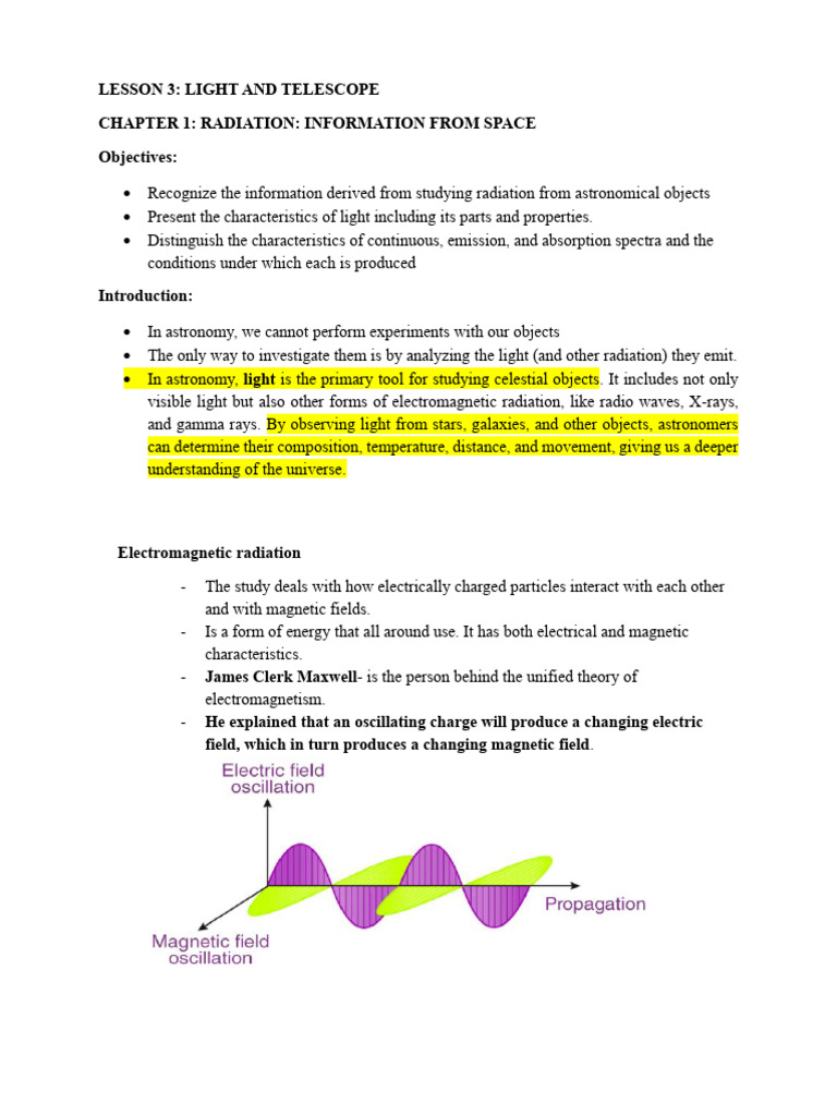 ASTRONOMY-LESSON-3 | PDF | Emission Spectrum | Electromagnetic Radiation