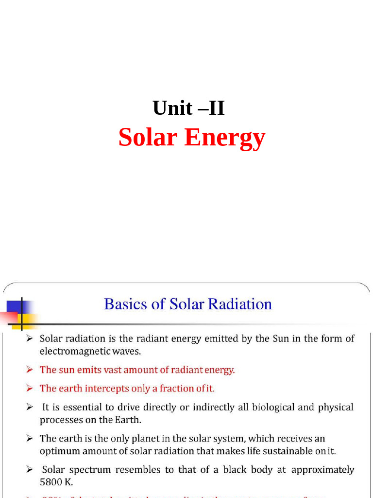 Unit - II Solar Energy | PDF