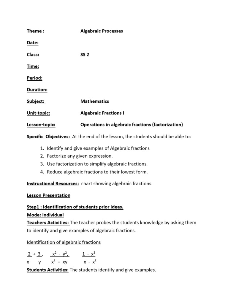 4915 - Operations in Algebraic Fractions (Factorization) 2 | PDF ...