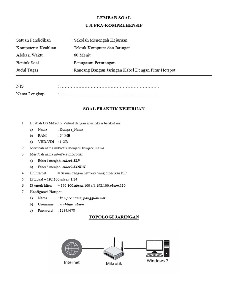 Lembar Penilaian Dan Soal Uji Kompre TKJ | PDF
