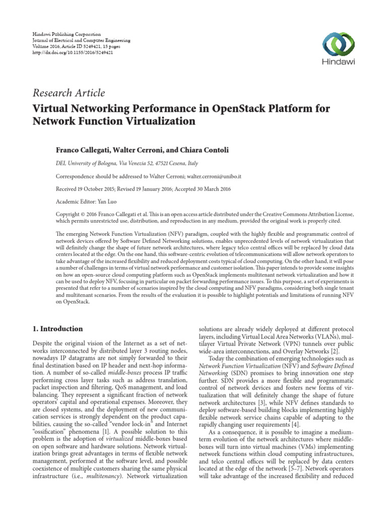 Virtual Networking Performance in OpenStack Platfo | PDF | Computer Network | Virtual Machine