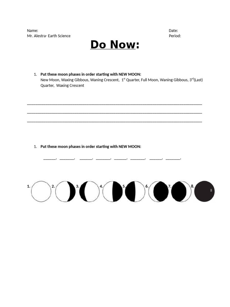 Do Now Moon Phases Label | PDF