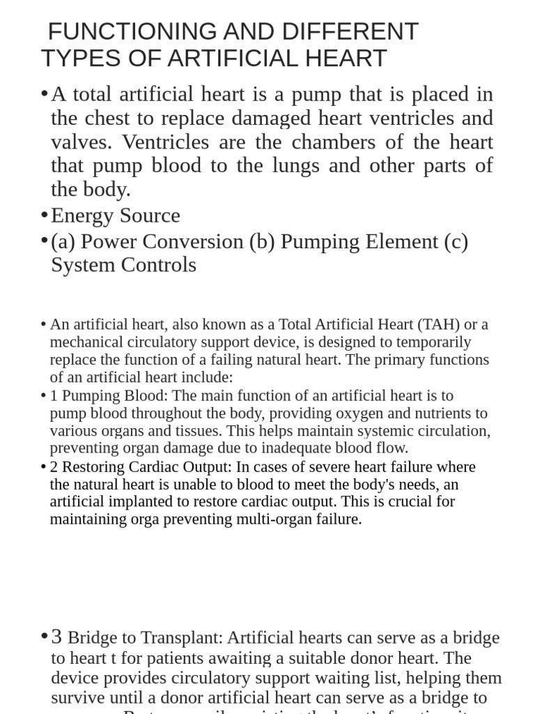 Functioning and Different Types of Artificial Heart | PDF | Heart ...