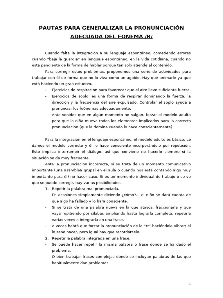 Pautas para Generalizar La Pronunciación Adecuada Del Fonema | PDF ...