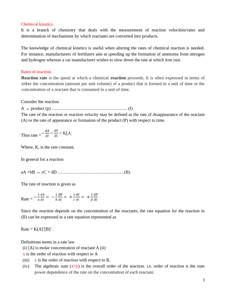 Chemical Kinetics A Level | PDF | Reaction Rate | Chemical Kinetics