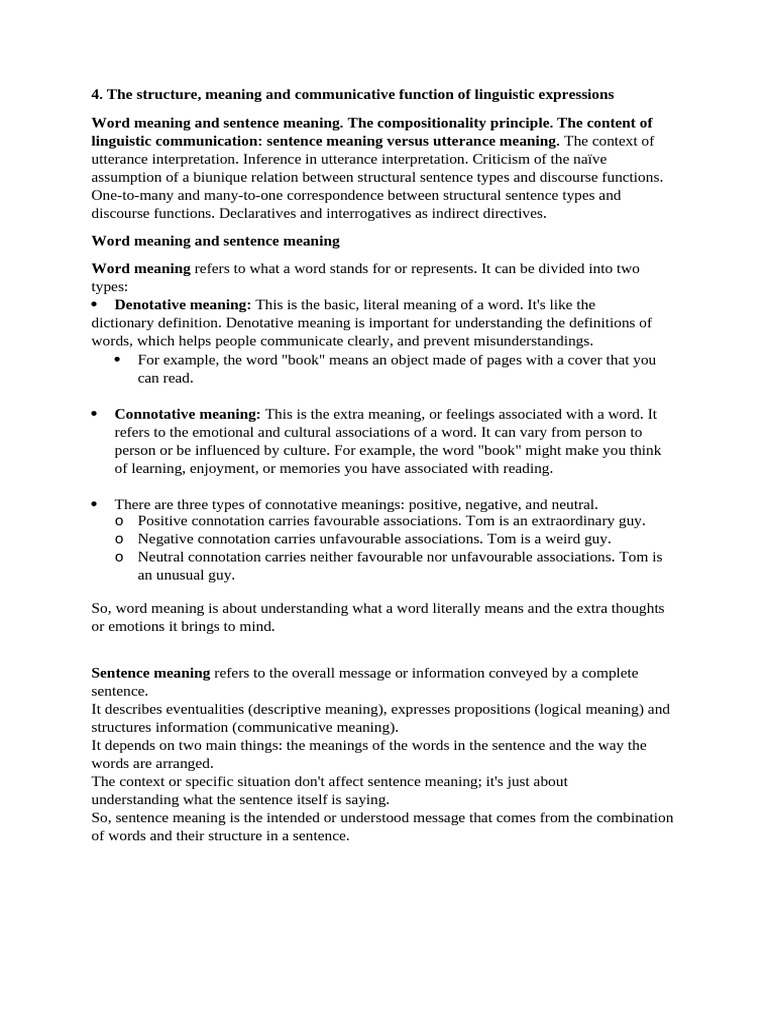 Structure, Meaning, and Communicative Function of Linguistic Expressions | PDF | Semantics ...