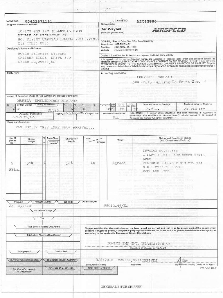 Ionics Hawb and Docs0001 | PDF