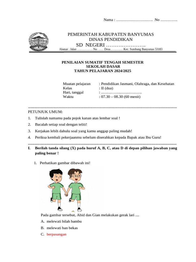 Soal PJOK Kelas 2 Semester 2024 | PDF
