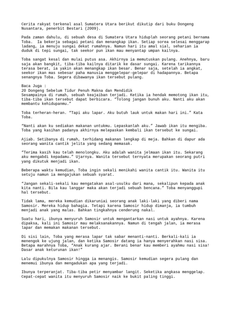 Legenda Danau Toba dan Samosir | PDF