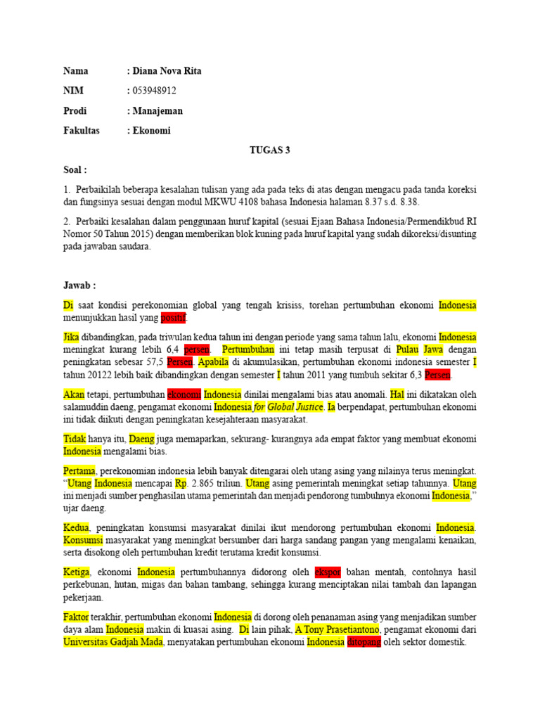 TUGAS 3 - Bahasa Indonesia - Diana Nova Rita | PDF