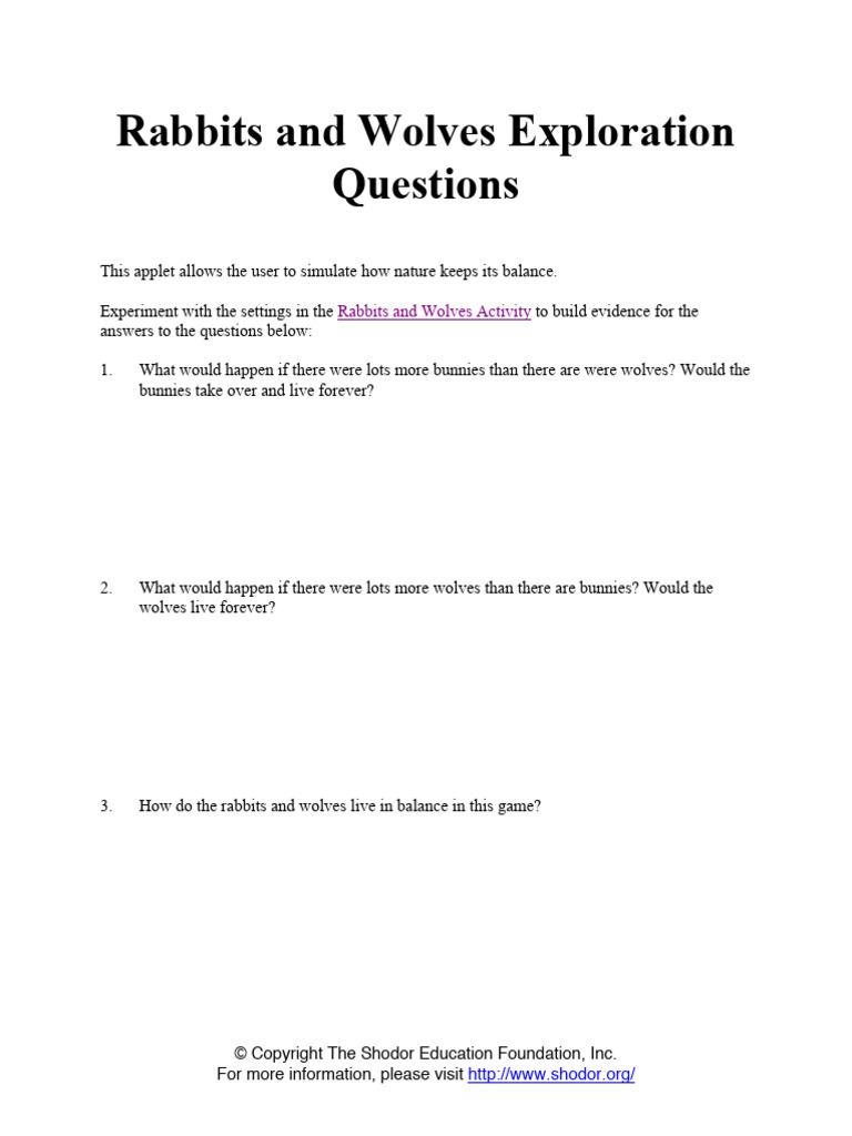 Rabbits and Wolves Exploration Questions | PDF