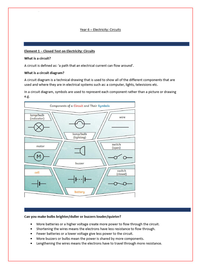 Year 6 Science Electricity Circuits.243858142 | PDF
