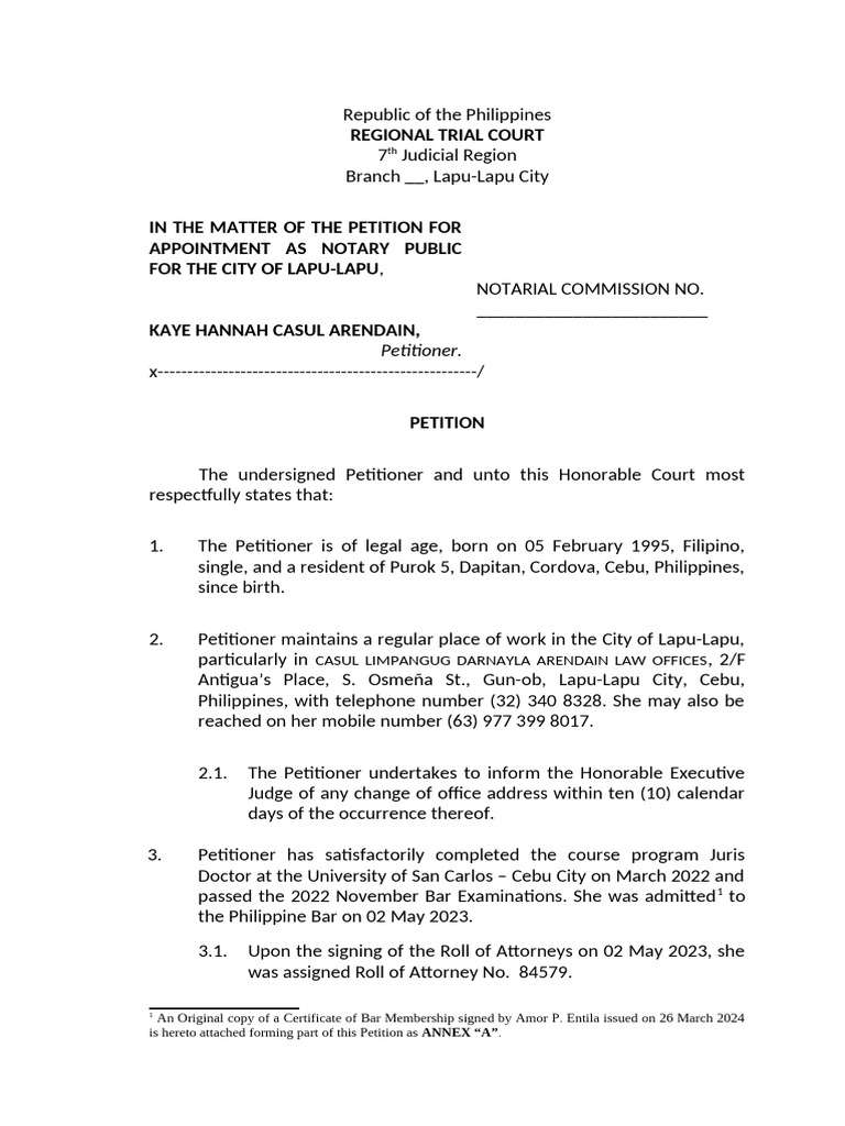 Petition For Notarial Commission - Kaye | PDF | Notary Public | Public Law