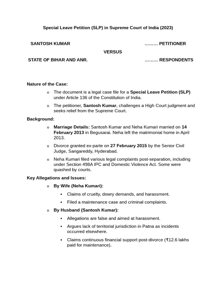 Special Leave Petition | PDF | Complaint | Judiciaries