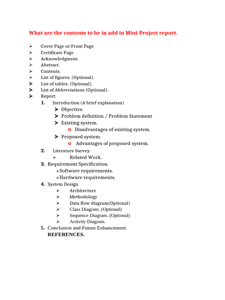 contents to be in add in Mini-Project report | PDF