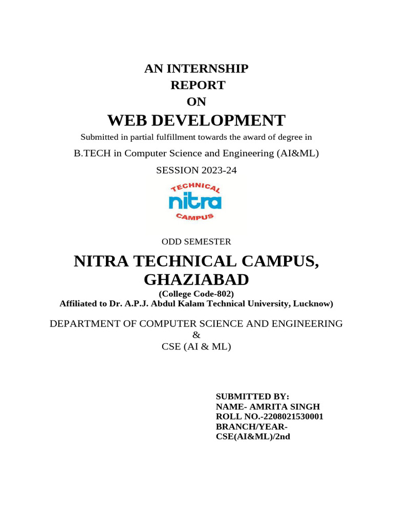 Internship Report Format (AIML) | PDF | Html | Html Element
