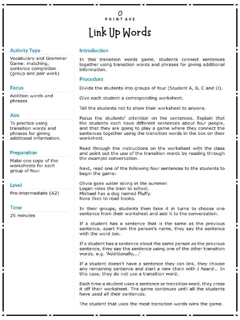 Link Up Game | PDF