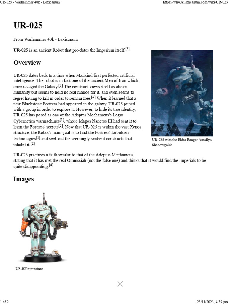 UR-025: Ancient Warhammer Robot | PDF | Campaign Settings