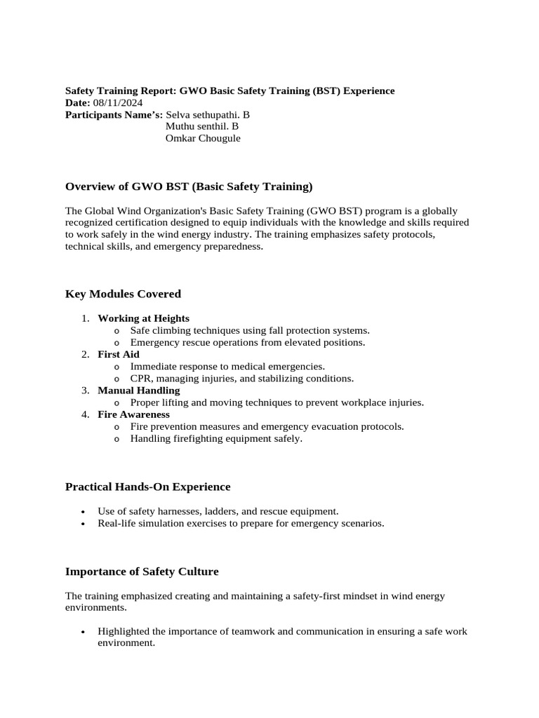 Safety Training Report | PDF | Occupational Safety And Health | Safety