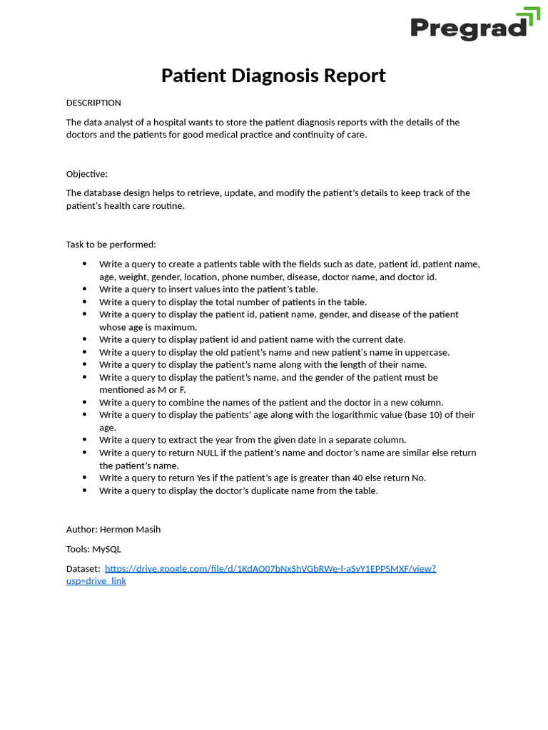 Project 7 -Patient Diagnosis Report(SQL) | PDF