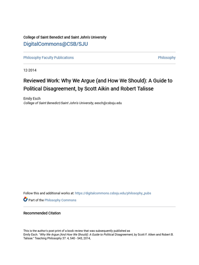 Reviewed Work Why We Argue and How We SH | PDF | Fallacy | Epistemology