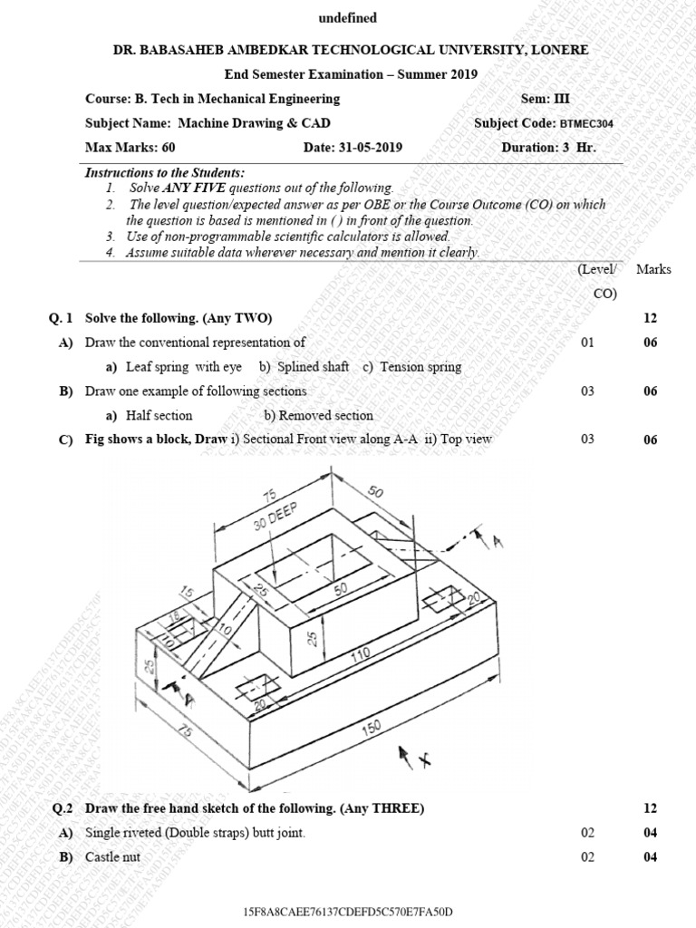 Btech Mech 3 Sem Machine Drawing and Cad Btmec304 May 2019 | PDF