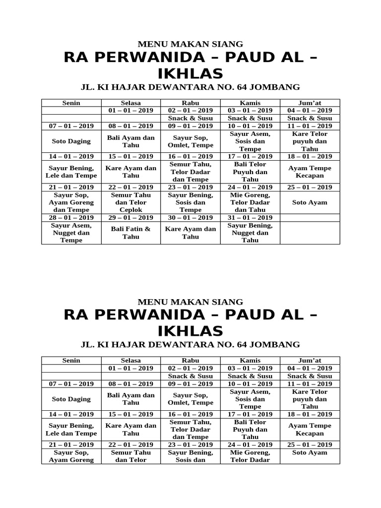 Menu Makan Siang | PDF