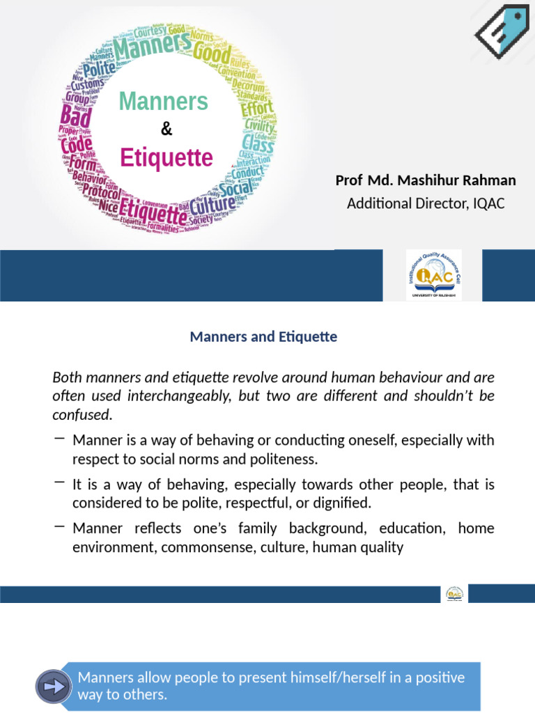 Manners vs. Etiquette Guide | PDF | Etiquette | Conversation