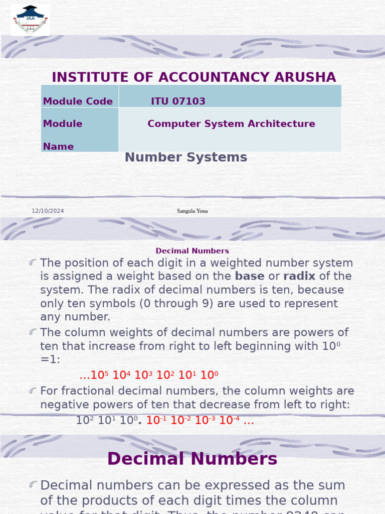 Lecture 3-Number Systems | PDF | Decimal | Numbers