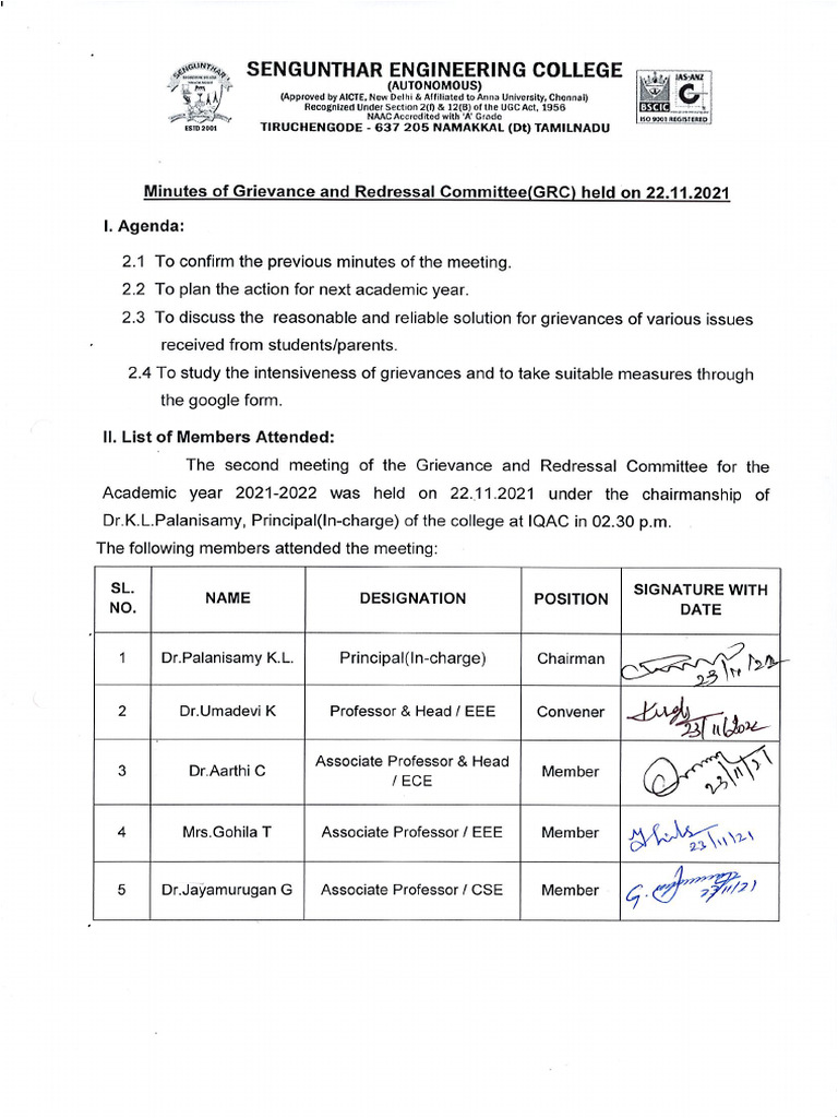 Grievance Redressal Committee (GRC) - 22.11.2021 | PDF
