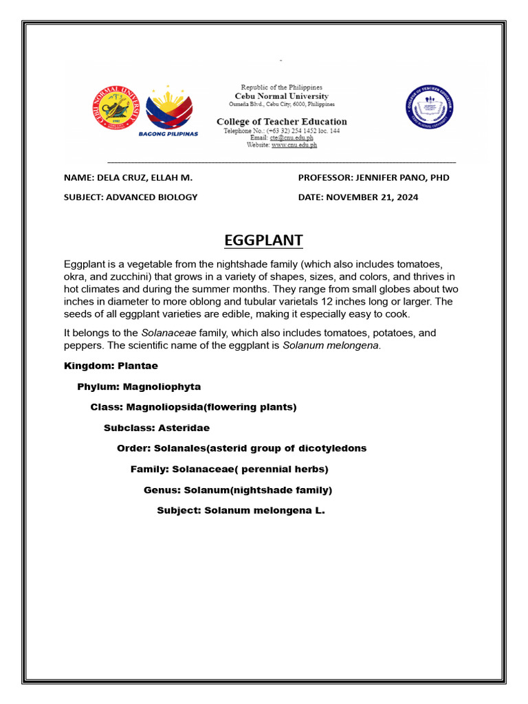 Taxonomic Key of Eggplant | PDF | Eggplant | Foods