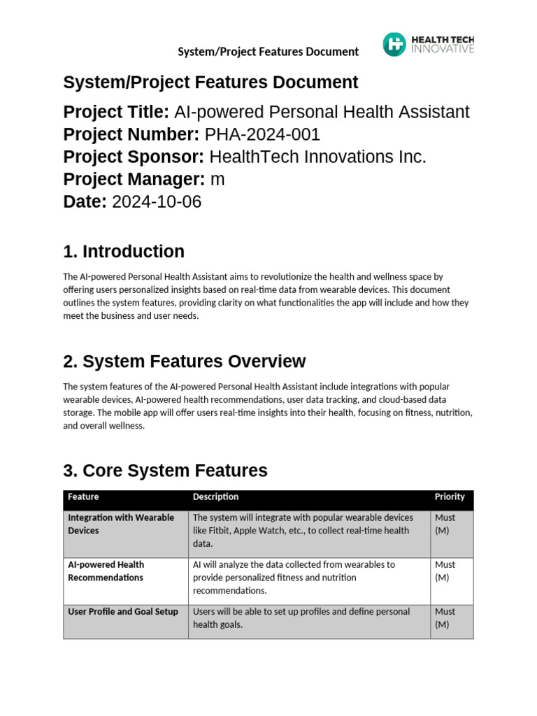 System Project Features Document | PDF | Mobile App | Wearable Technology