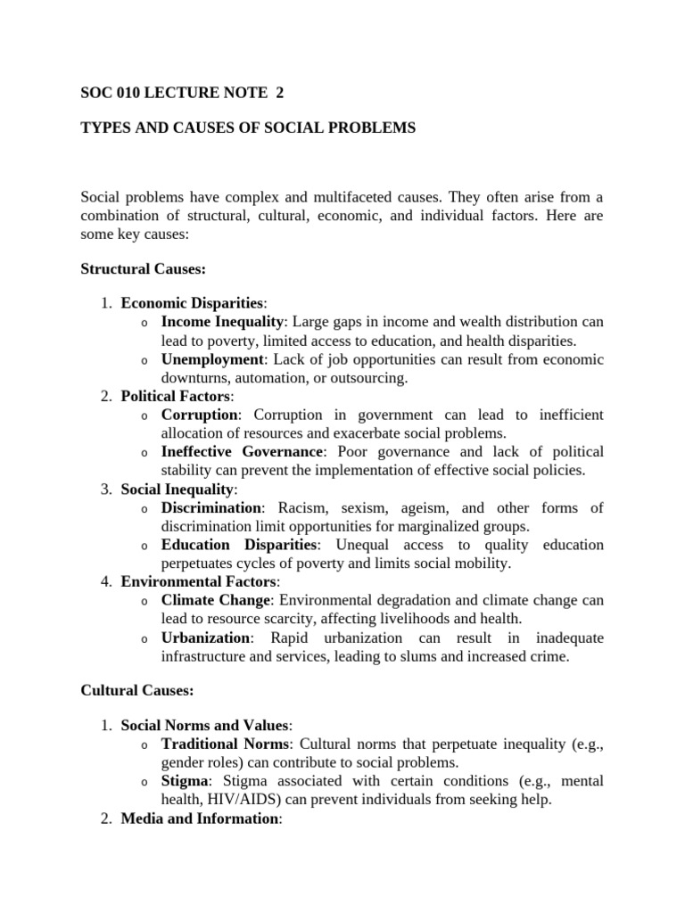 SOC 010 LECTURE NOTE 2 | PDF | Cost Of Living | Poverty