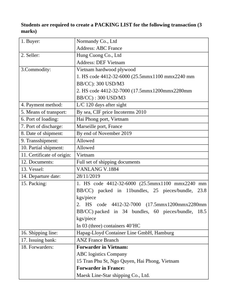 document exercise | PDF | Trade | Shipping