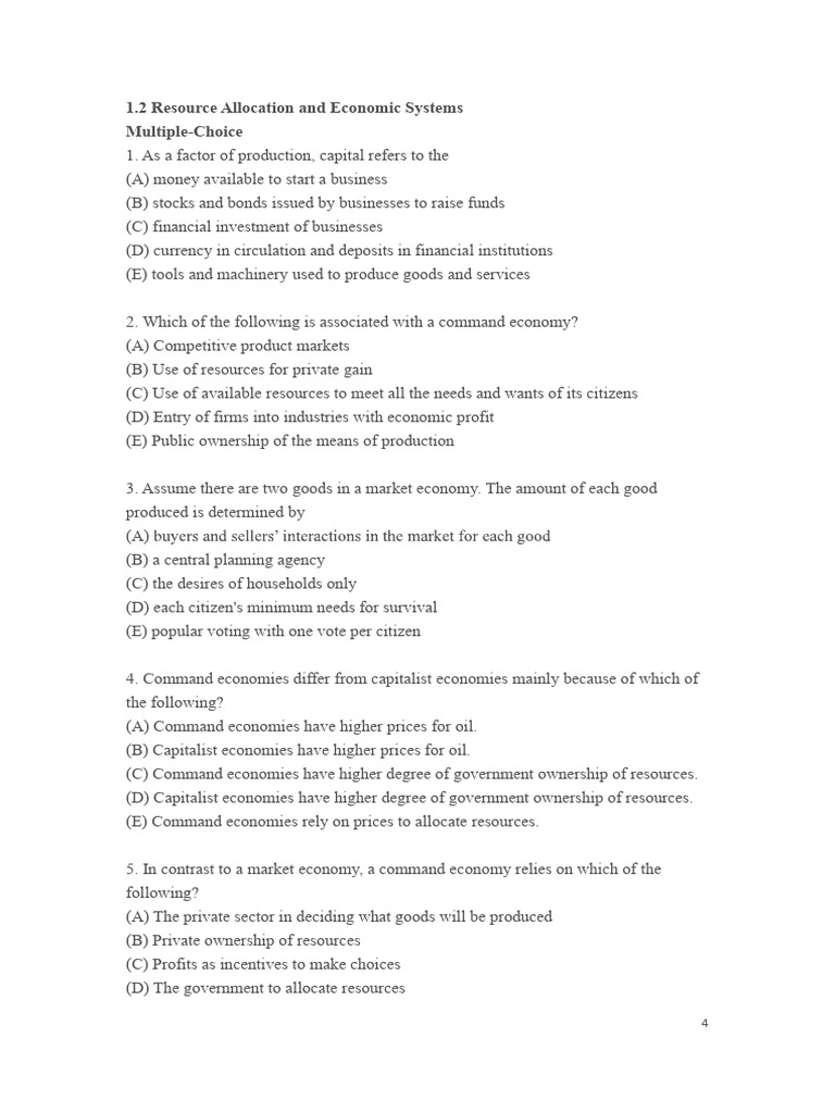 Resource Allocation and Economic SystemsMCQ | PDF | Market Economy ...