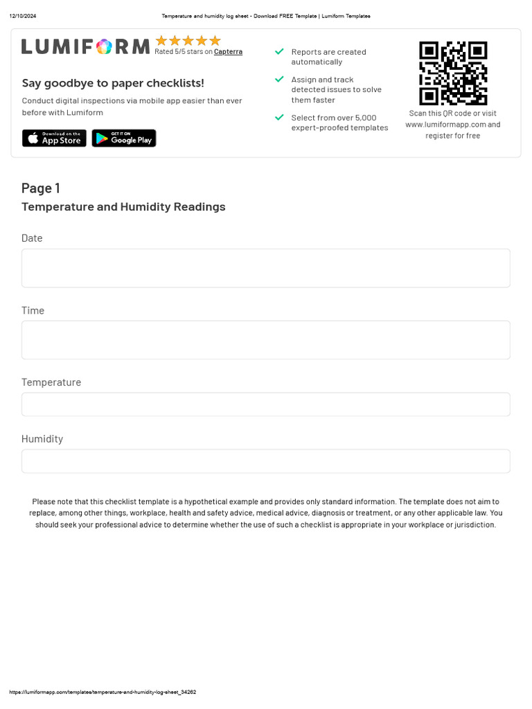 Temperature and Humidity Log Sheet - 34262 | PDF