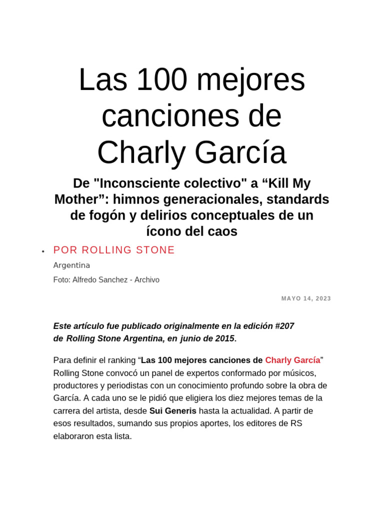Las 100 Mejores Canciones de Charly García | PDF