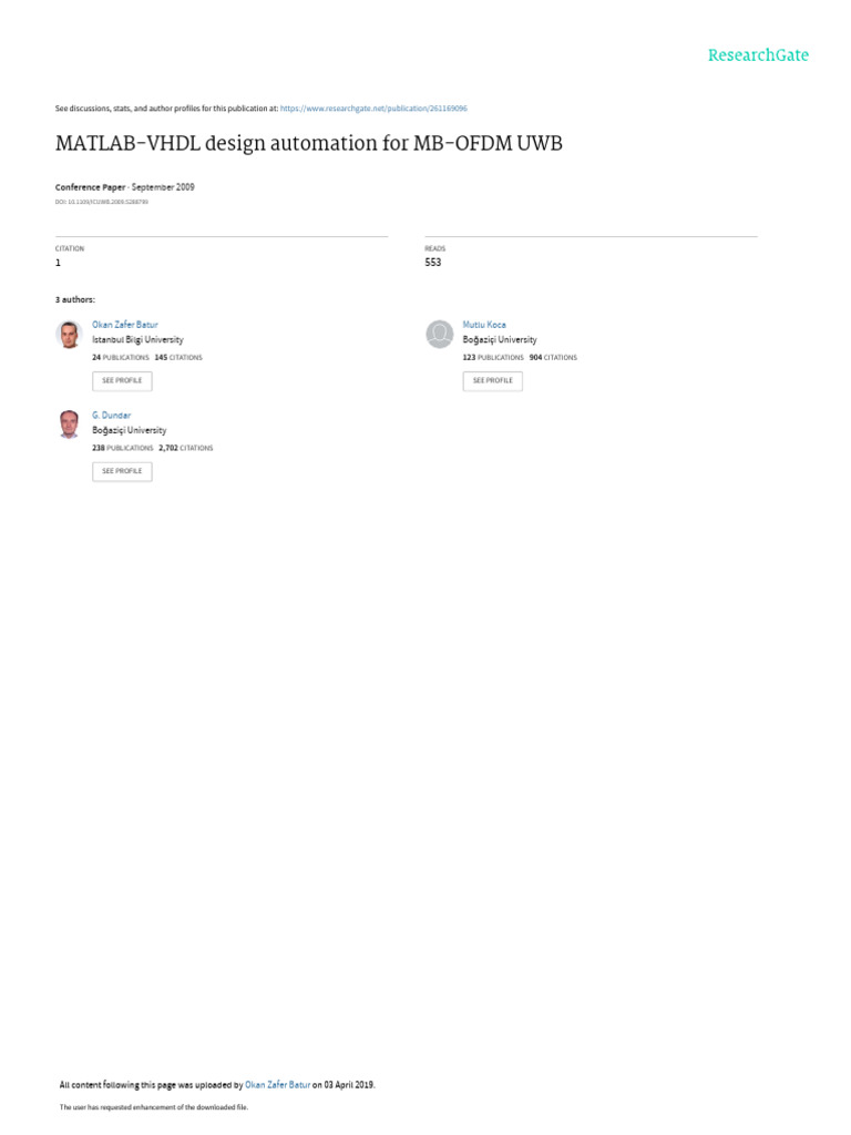 MAtlab VHDLDesignOttomationforMB OFDMUWB | PDF | Orthogonal Frequency ...